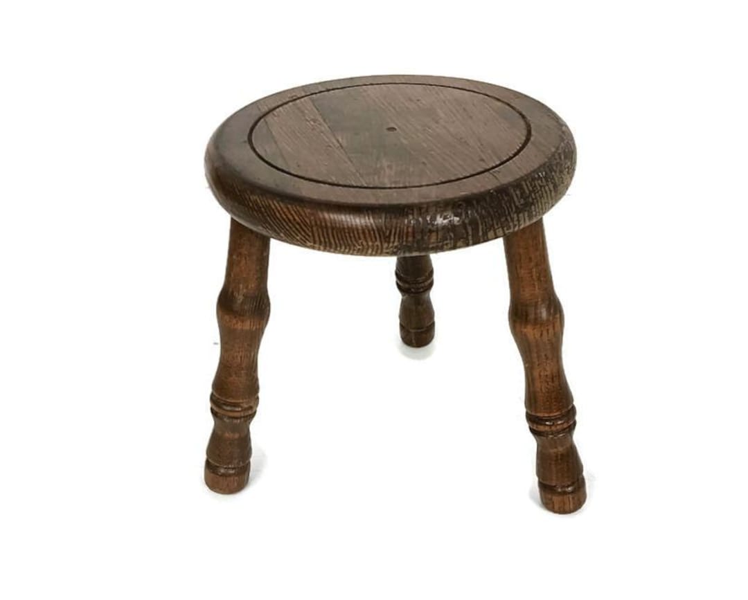 Small Vintage Carved Wooden Milking Farmers Stool Side Table Plant ...
