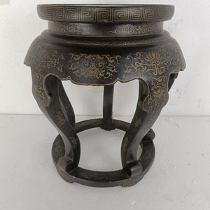 Chinese Antique Round Table Ornate Wood Carved Wood Inlay Side Bonsai ...