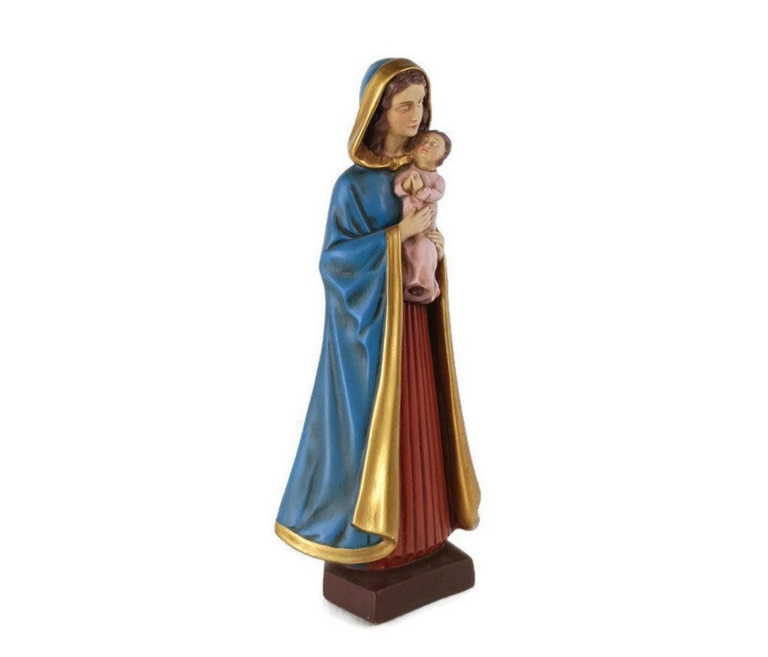 Virgin Mary Madonna Infant Child Plaster Statue Signed Fuortinati ...