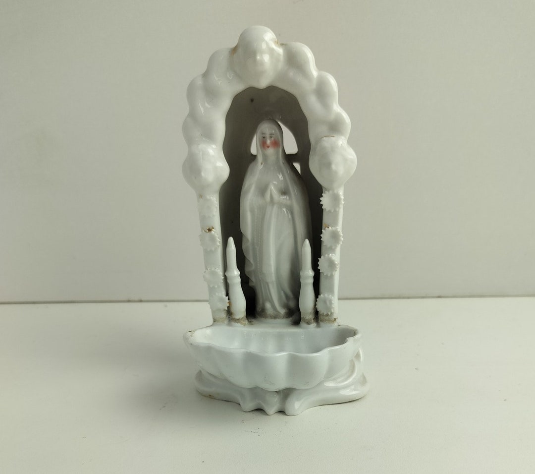 Gorgeous Standing Holy Water Font Vessel Madonna in Chapel Porcelain ...