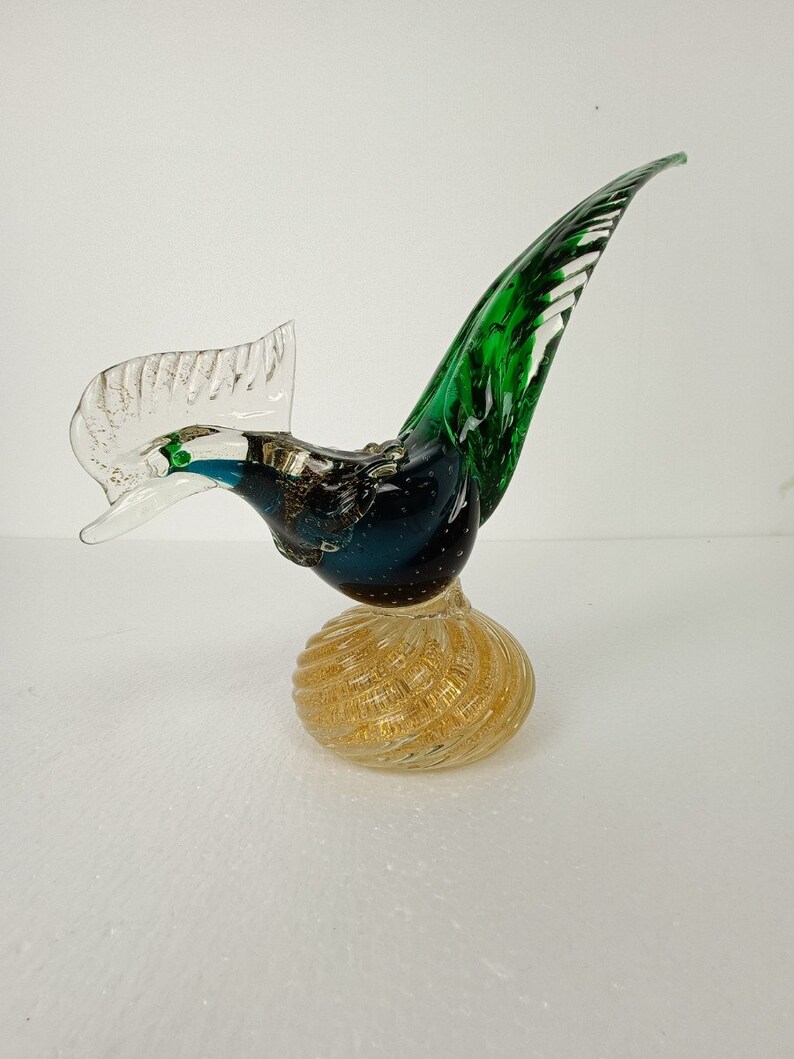 Murano Archimede Seguso Exotic Bird Gold Flakes Pheasant HTF - Etsy