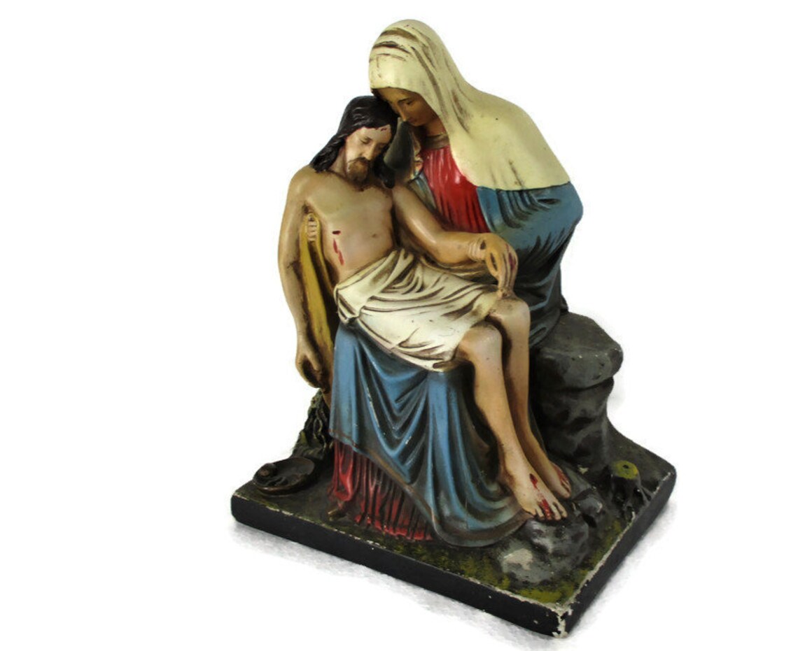 Polychrome Statue Pieta Plaster Jesus Christ Virgin Mary Holy - Etsy