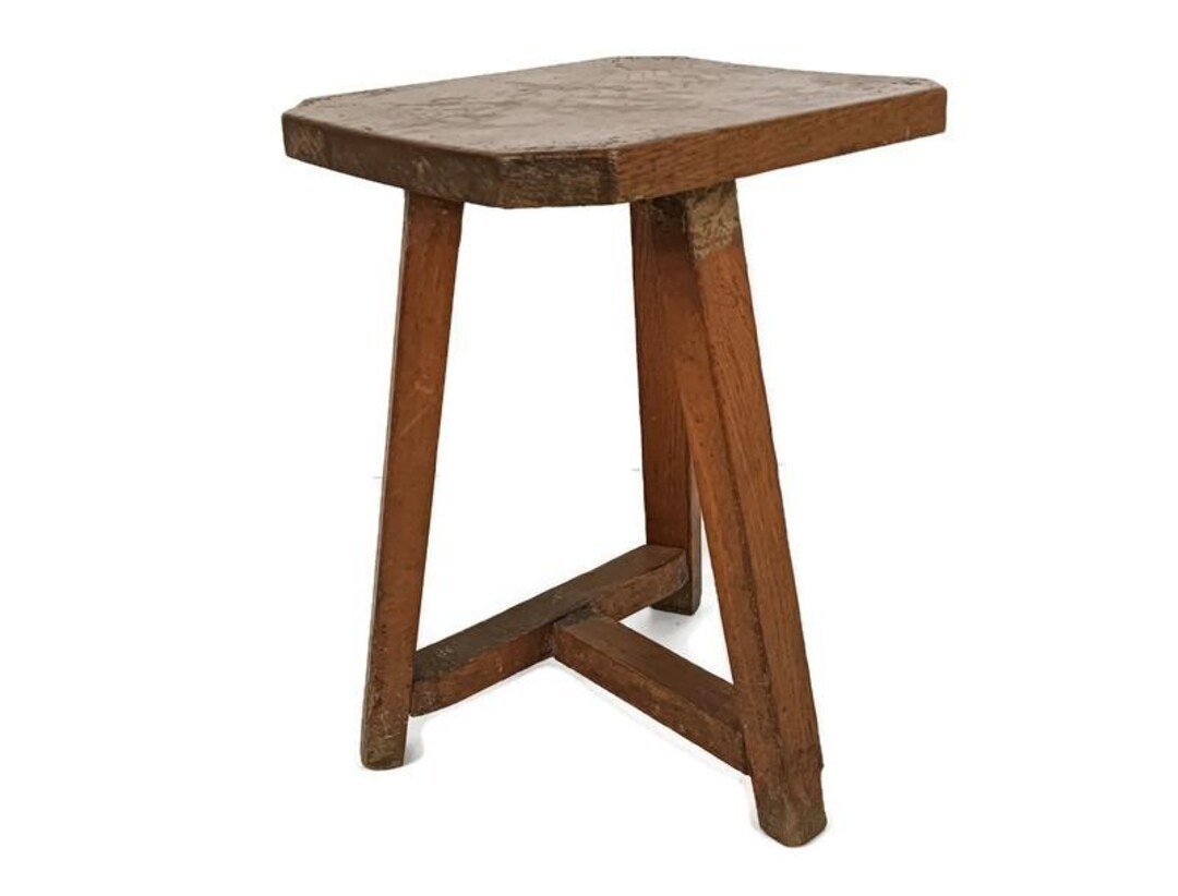 Milking Stool Pedestal Plant Stand Side Table Carved Wood Vintage ...