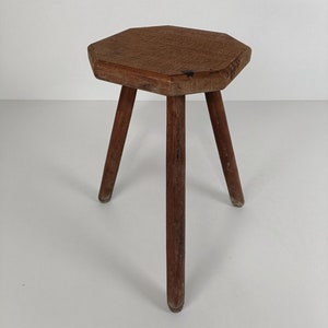 Vintage Milking Stool Tripod Carved Wood Side Table Pedestal Plant ...