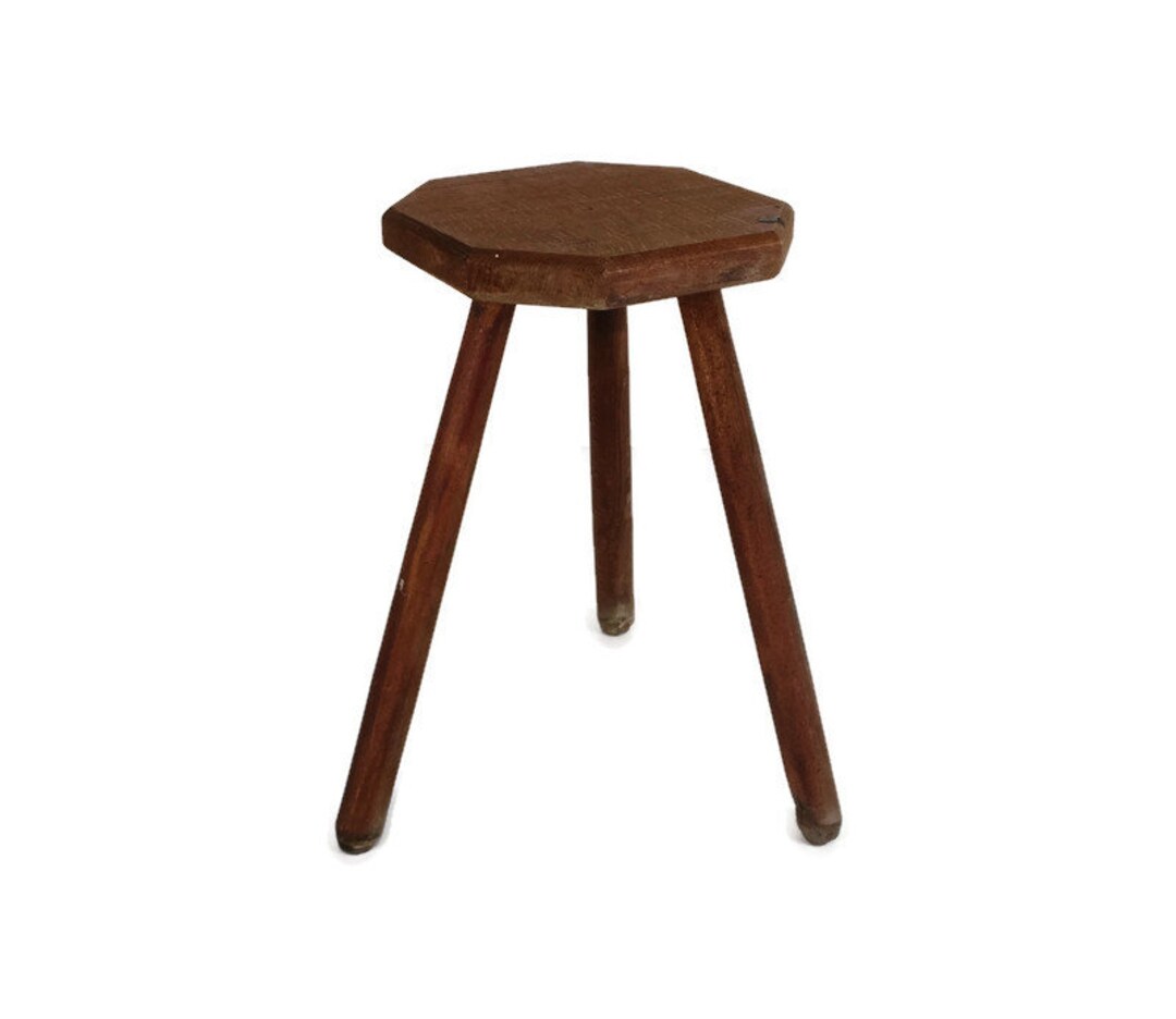 Vintage Milking Stool Tripod Carved Wood Side Table Pedestal Plant ...