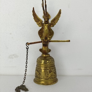 Vintage Wall Mounted Brass Bell Ornate Decorative Mythology Angel Ovime ...