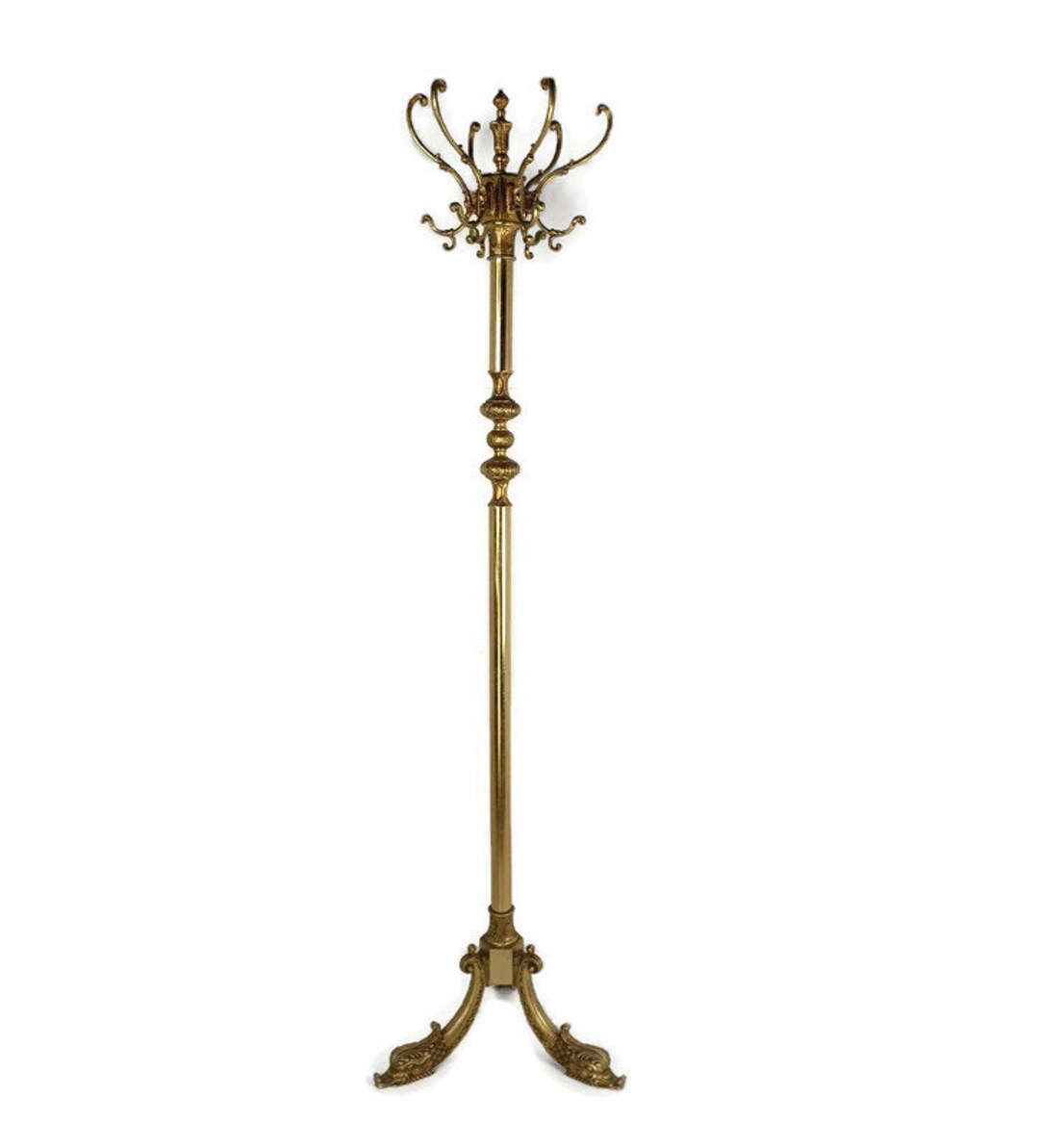Standing Hall Tree Coat Hallway Rack Brass Hollywood Regency Eyecatcher ...