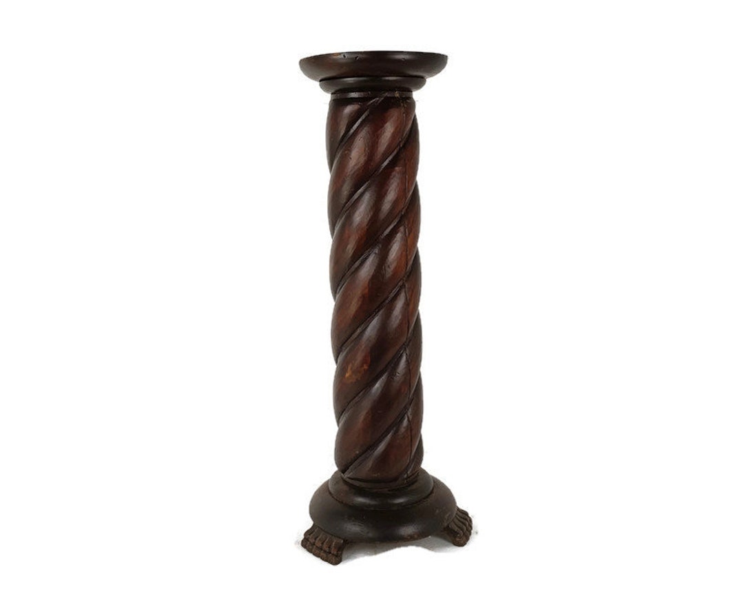 Large Hand Carved Wood Barley Twist Farmhouse Country Barn Style T Side ...