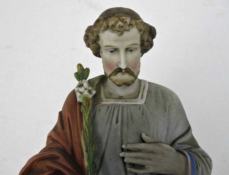 Antique Porcelain Bisque Statue Saint Joseph Angel Lilies Protector of ...