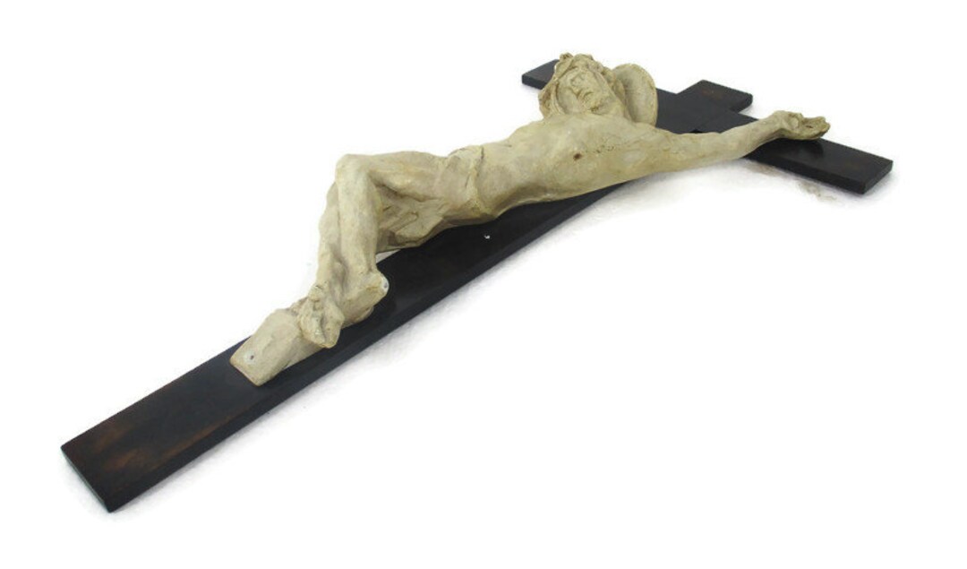 Wood Hanging Crucifix Plaster Corpus Van Der Meeren or Van Der Meeren ...