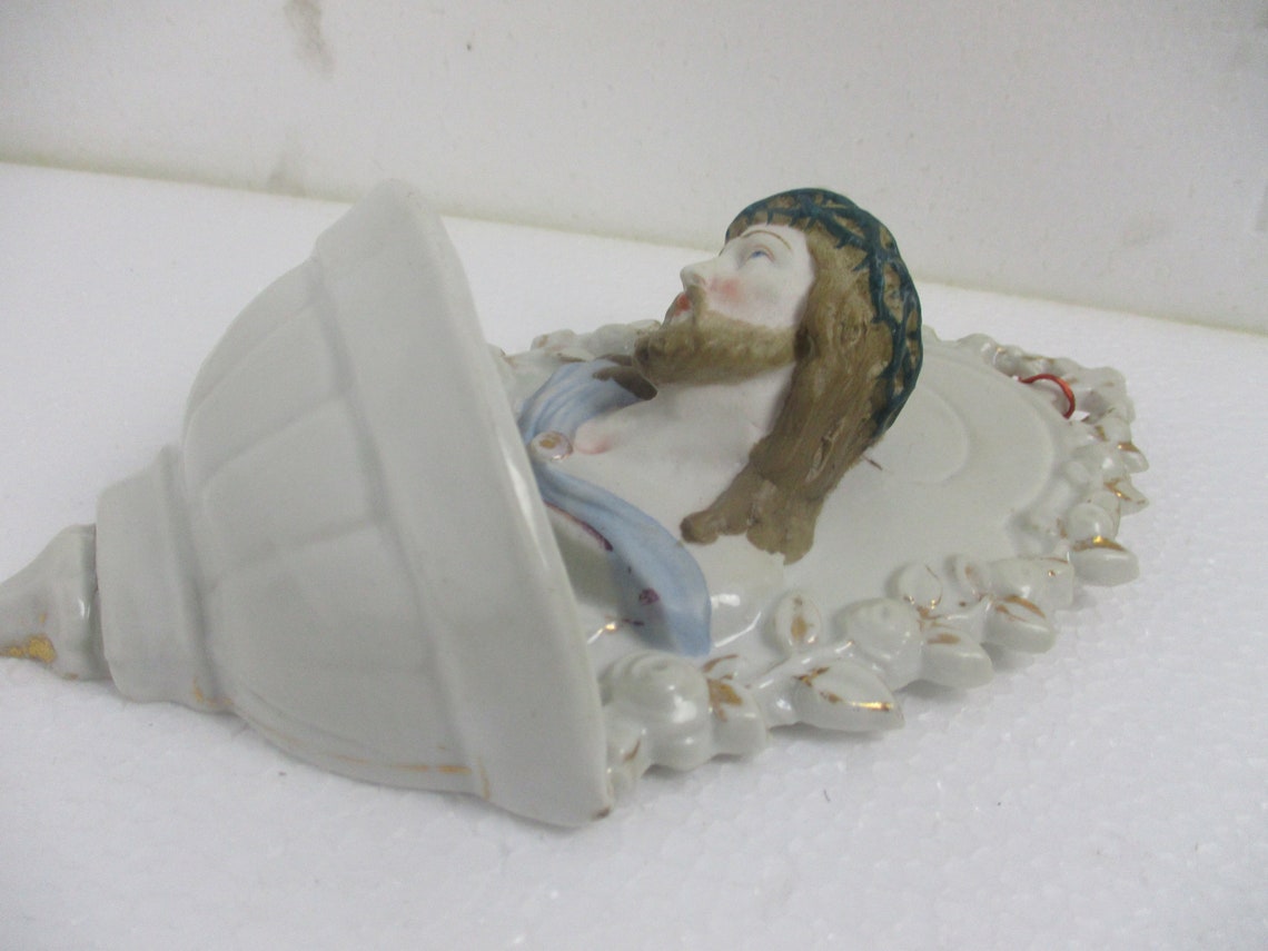 Holy Water Font Vessel Jesus Christ Head of Thorns Bisque HTF - Etsy