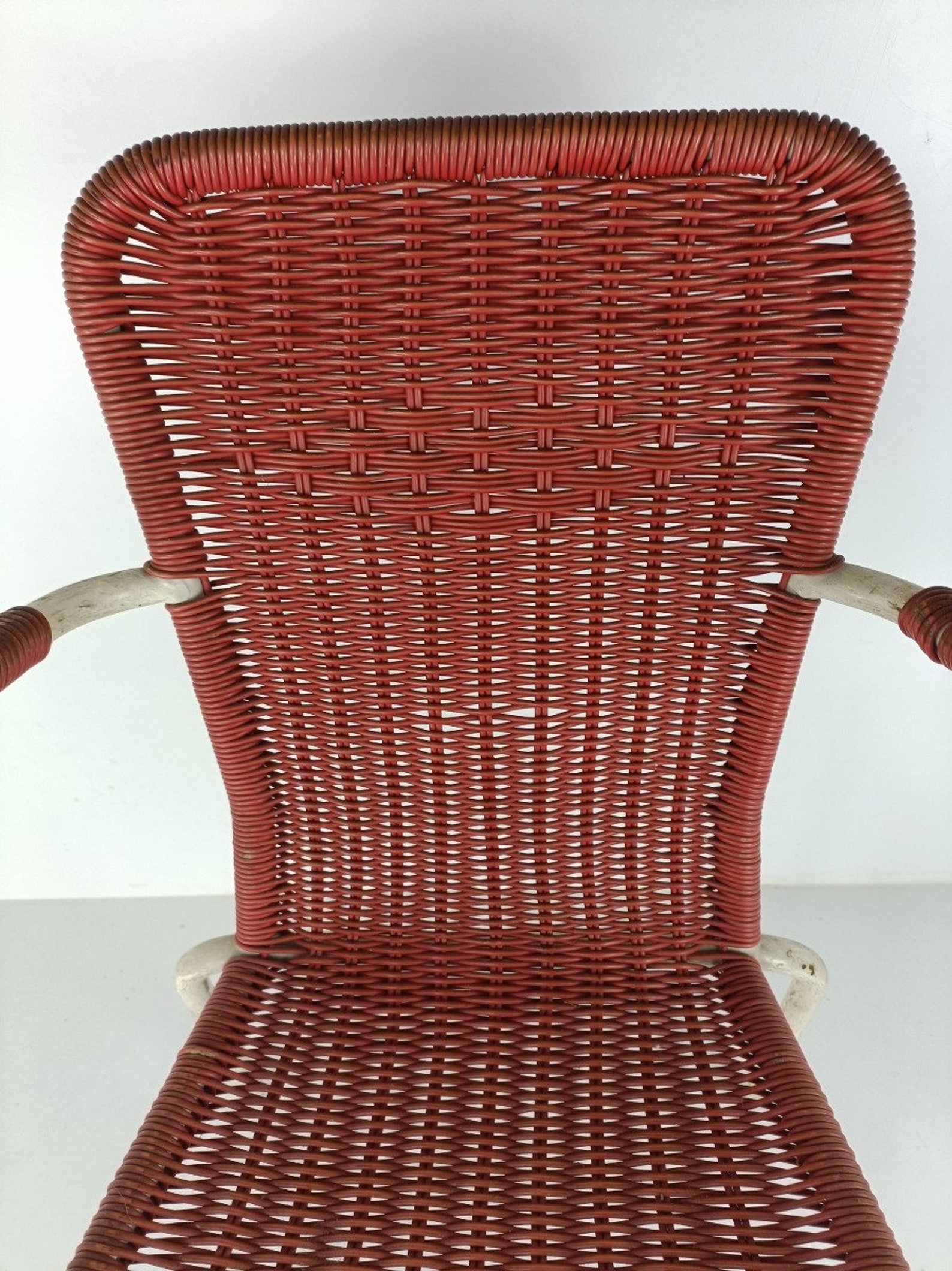 Vintage Arm Chair Plastic Wicker String Chair Iron Legs - Etsy