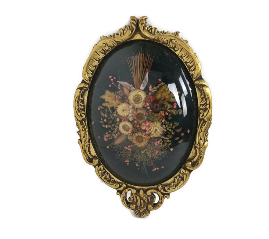 French Oval Convex Frame Dried Flowers Bouquet Fleurs Naturelles Carved ...