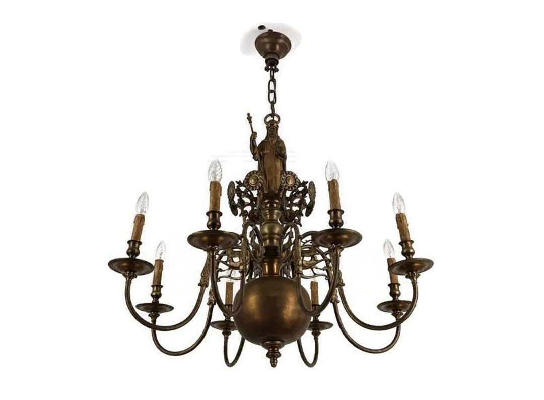 Stunning Flemish Bronze Hunting Castle Chandelier Saint Hubertus Horn ...