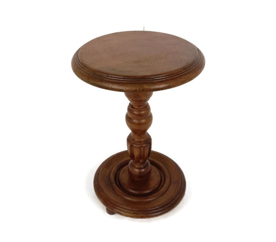 Hand Carved Wood Pedestal Display Side Table Plant Bonsai Flower Stand ...
