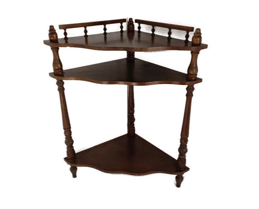 Corner Pedestal Display Side Table Plant Stand Italian Wood Vintage ...