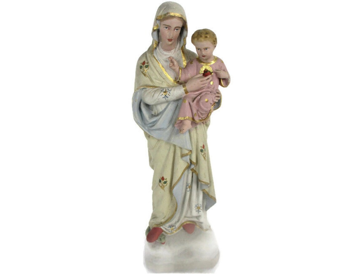 Statue Vierge Marie Vierge Enfant Jésus marchant sur un serpent en ...