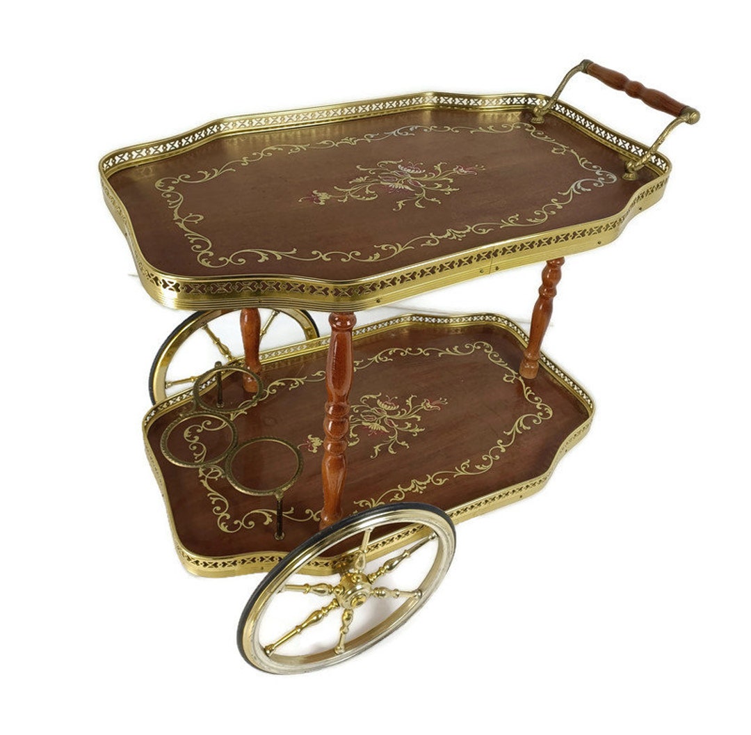 Italian Bar Cocktail Tea Cart Trolley Hollywood Regency Marquetry Inlay ...