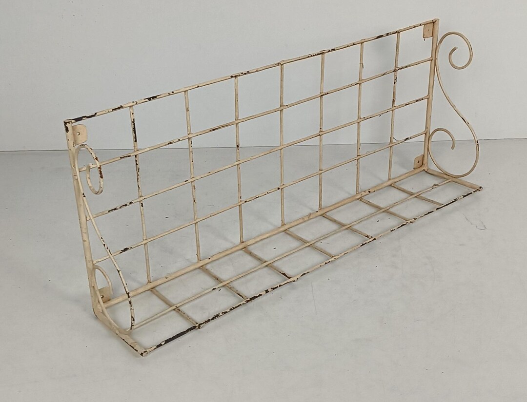 Antique Rack Shelf Industriul Rustic Wire Etagere Painted White France ...