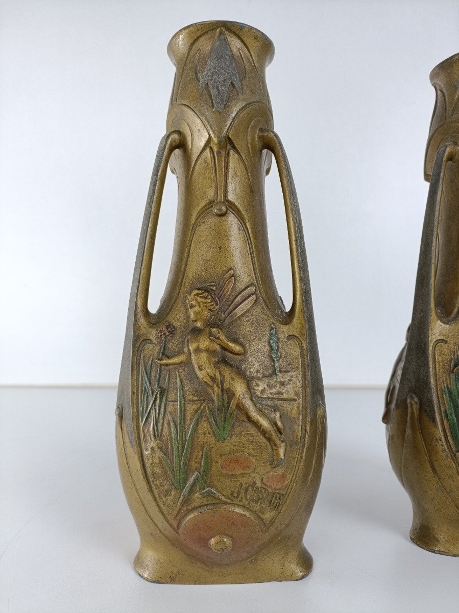 Art Nouveau Fairy Vase Pair by Jean Garnier, French Antique Jugendstil ...