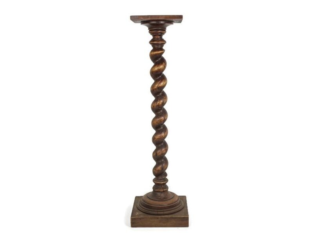 Tall Hand Carved Wood Barley Twist Pedestal Display Side Table Plant ...