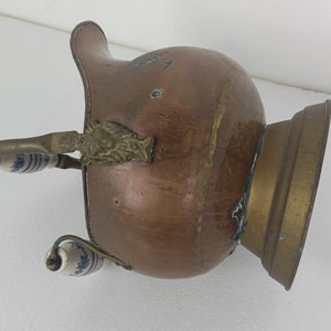Antique Hammered Brass Kettle Bowl With Delft Blue White Porcelain ...