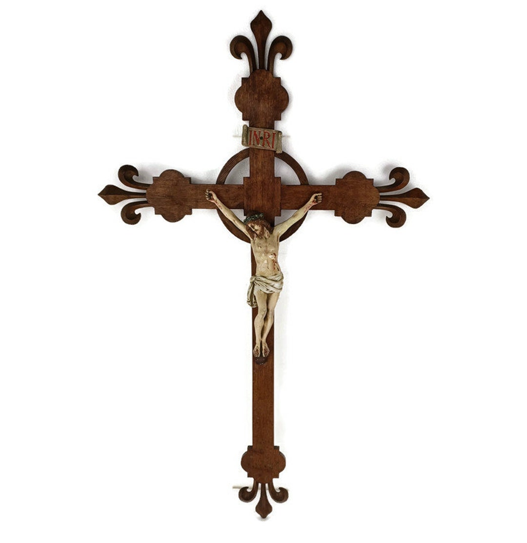 Impressive Large Crucifix Hanging Cross, Antique, French Fleur De Lis ...