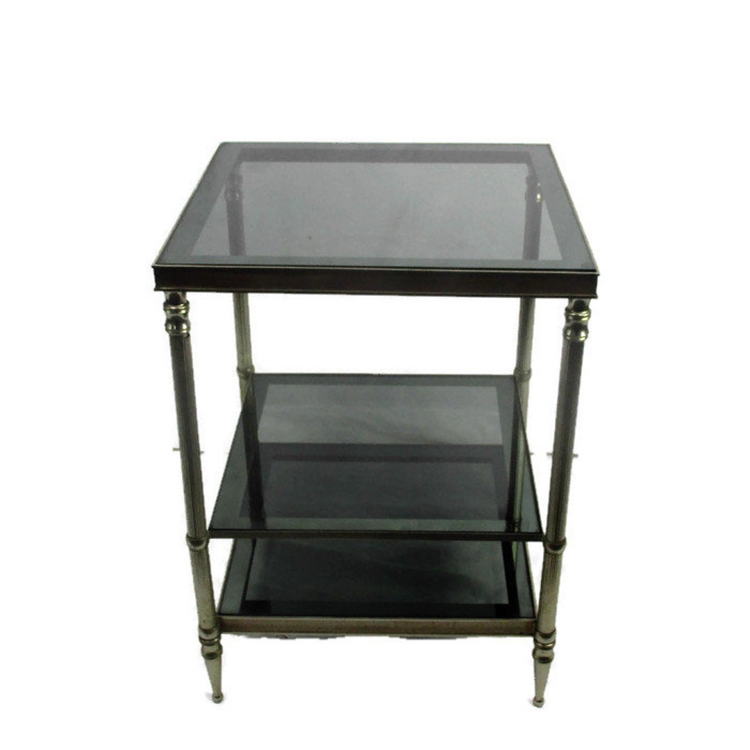 Vintage Small Coffee Cocktail Side Table 3 Tier Smoked Glass Chrome ...