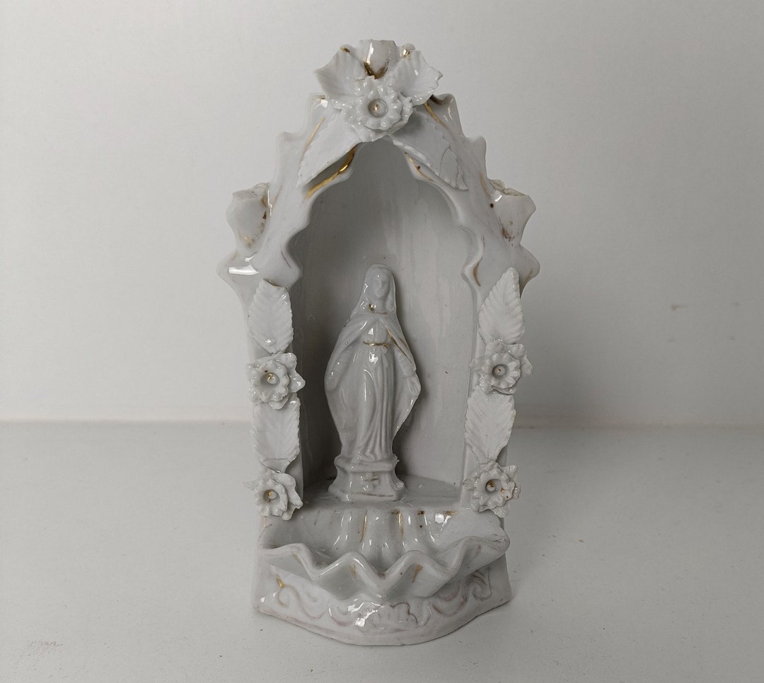 Antique Standing Holy Water Font Vessel Bisque Virgin Mary Madonna ...