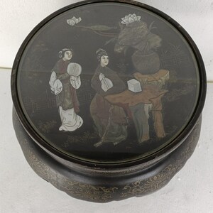 Chinese Antique Round Table Ornate Wood Carved Wood Inlay Side Bonsai ...
