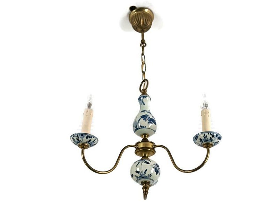 Small Delft Chandelier the Netherlands Blue White Hand Painted 3 Arm ...