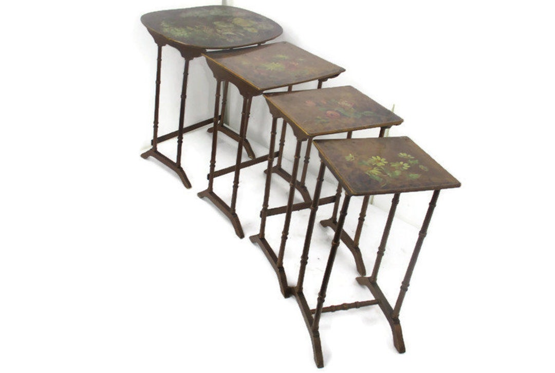 Antique Exceptional Nesting Stacking Side Tables Set of 4 Hand Painted ...