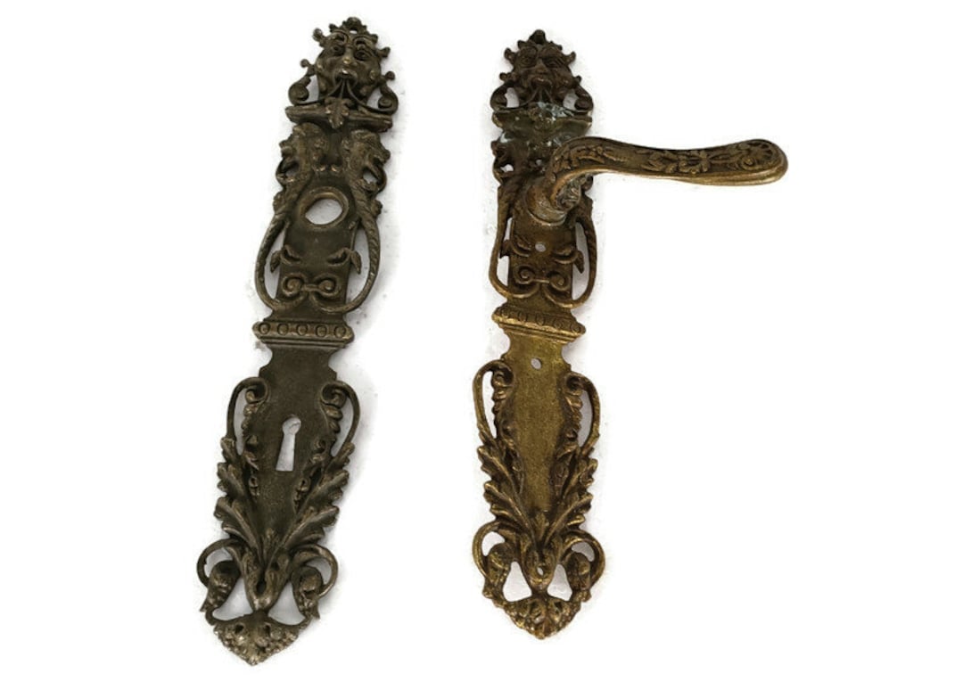 Large Gothic Faces Antique Brass Door Pull Push Handle Reclaimed ...