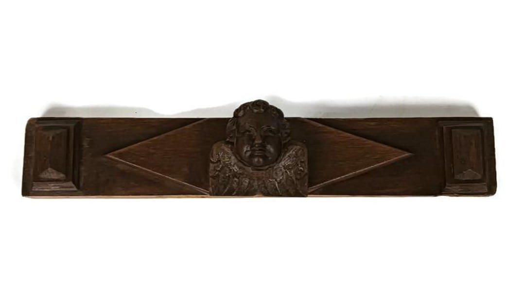 Stunning Antique Pediment Over Door Trim Carved Wood Angel ...