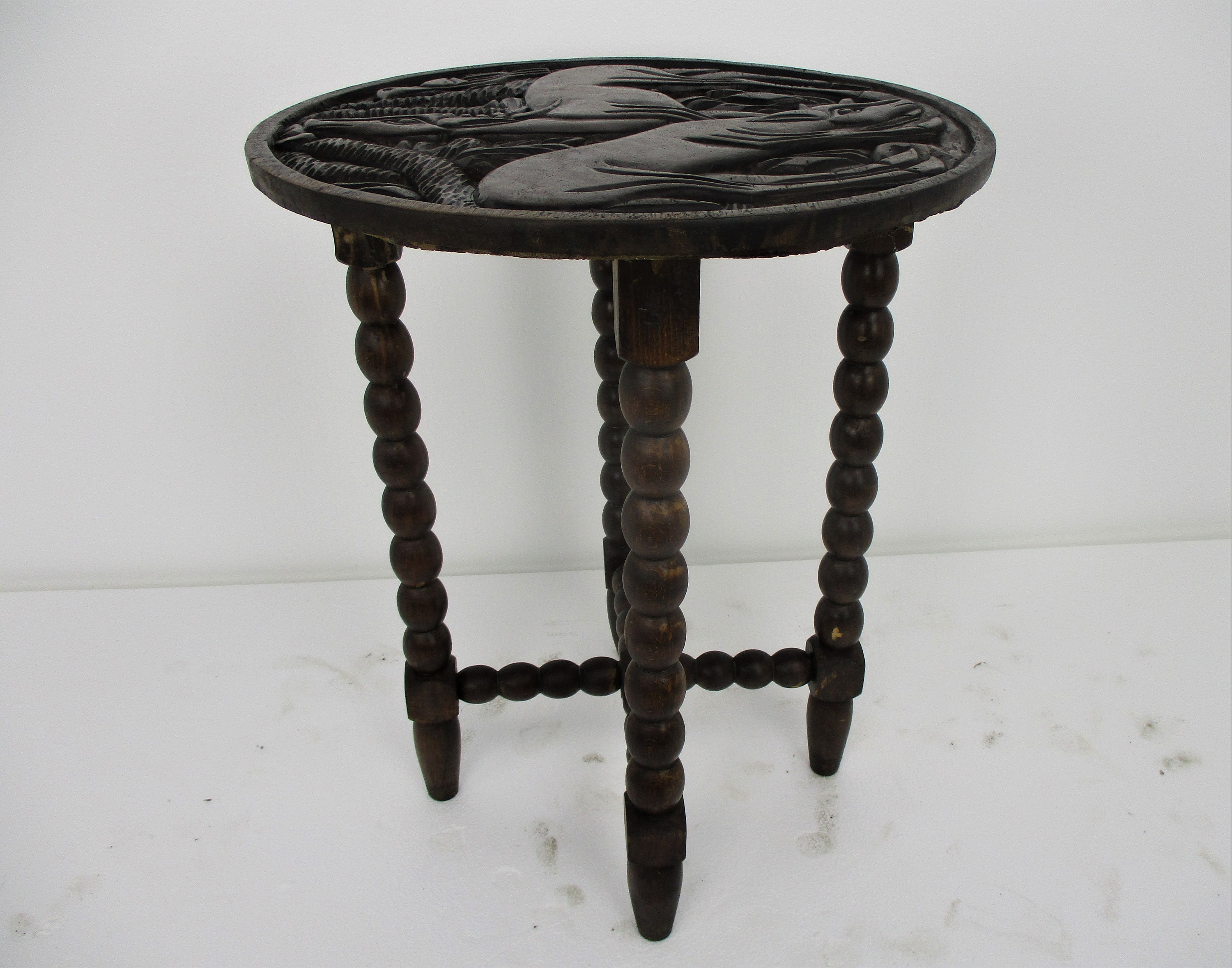 Ornate hand Carved Wooden Table Deer Mountain goats Coffee | Etsy