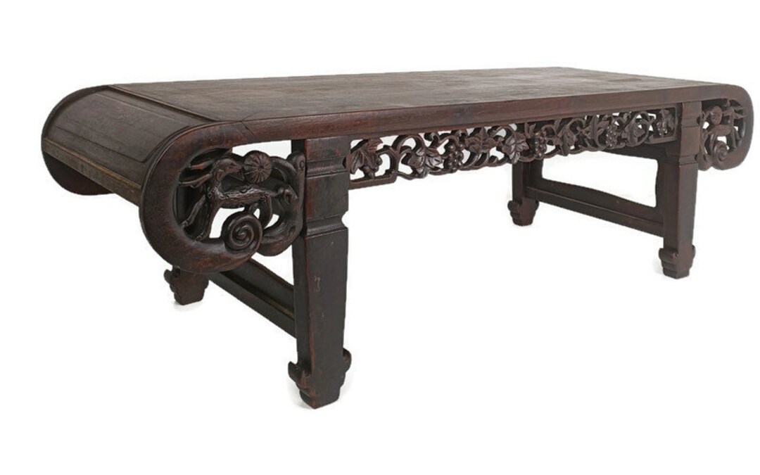 Exquisite Antique Chinese Hand Carved Wooden Ornate Kang Coffee Table ...
