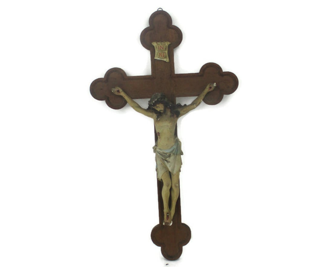 XL Wood Hanging Church Crucifix Plaster Dramatic Gorgeous Corpus Piece ...