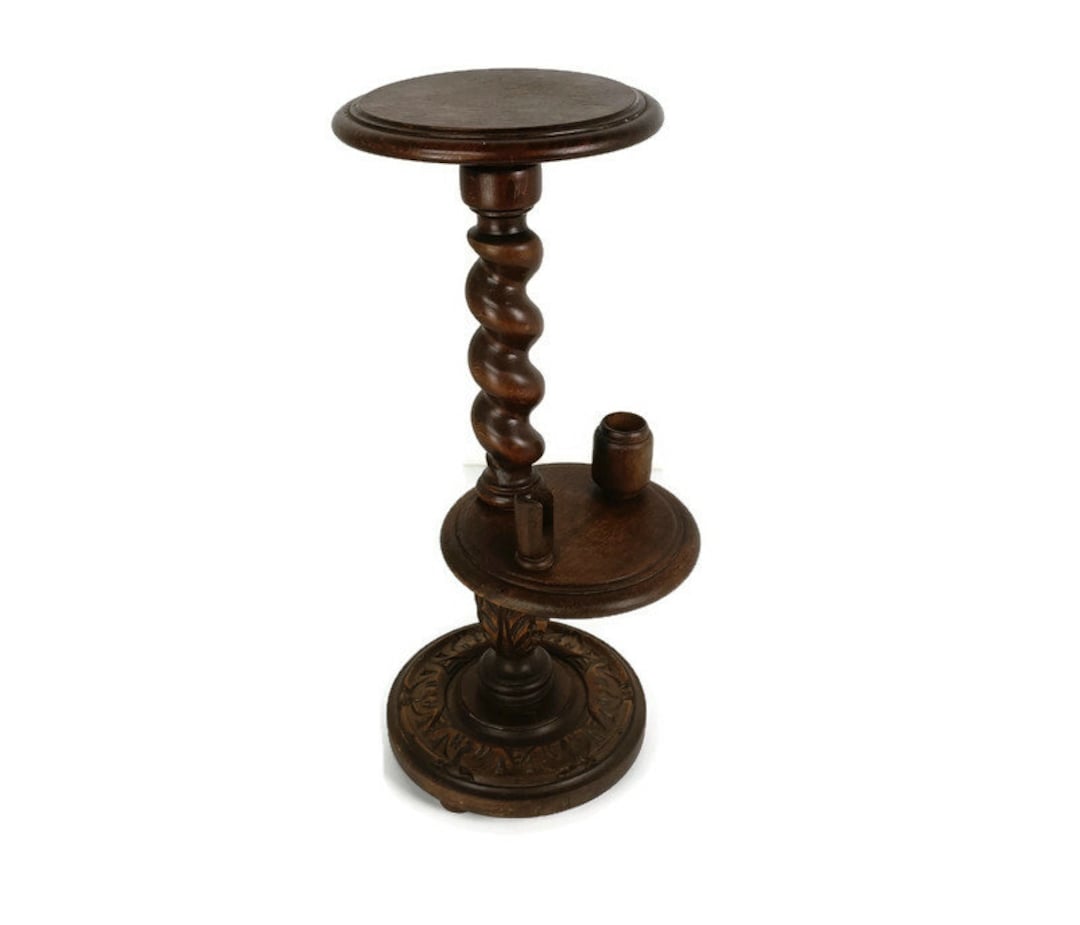 Hand Carved Wood Barley Twist Pedestal Display Plant Stand Two Tier ...