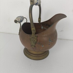 Antique Hammered Brass Kettle Bowl With Delft Blue White Porcelain ...