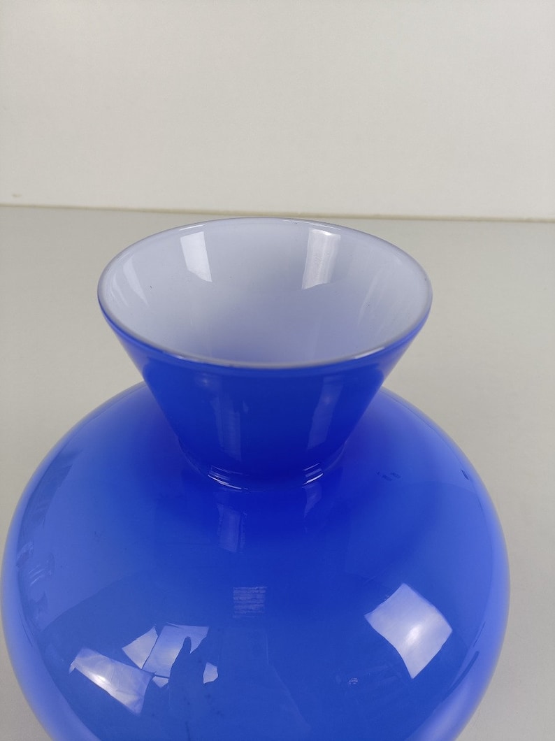 Cobalt Blue Cased Glass Vase Round Art Glass Vintage - Etsy