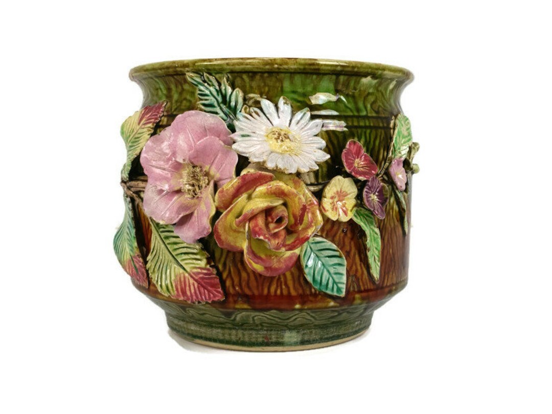 Planter Cache Pot French Pottery Faience Majolica Flowers Art Deco ...
