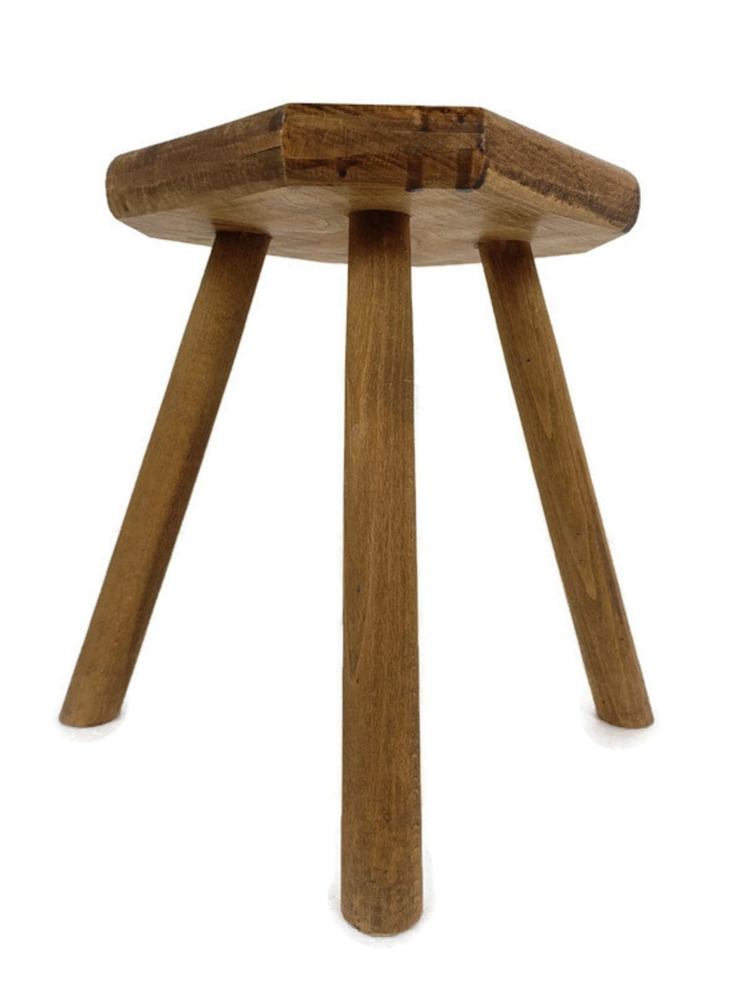 Hand Carved Wood Milking Stool Pedestal Table Pedestal Barn Style Funky ...