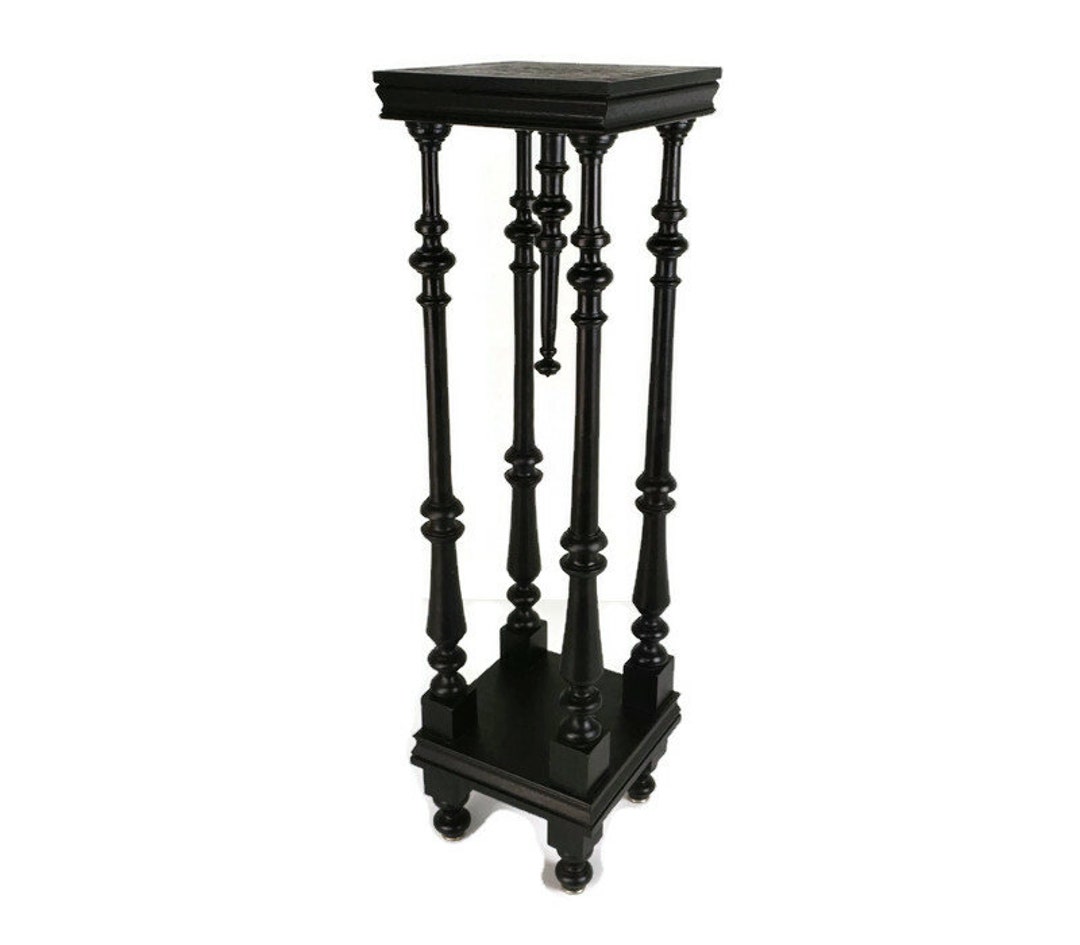 Black Lacquered Wood Wooden Pedestal Plant Bonsai Stand Console ...