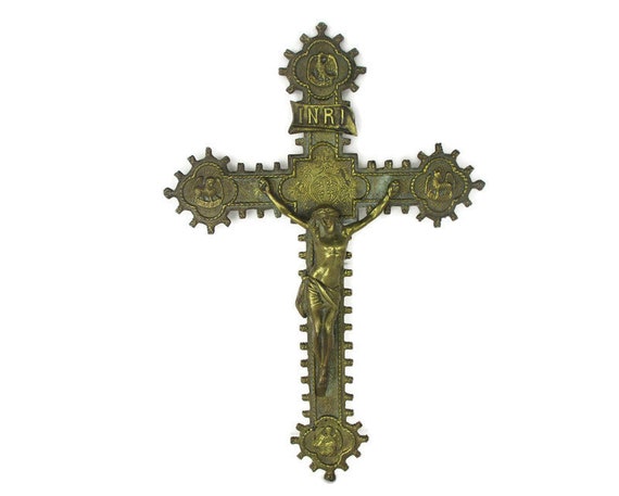Ornate Hanging Wall Crucifix Heavy Brass Jesus Christ 4 | Etsy