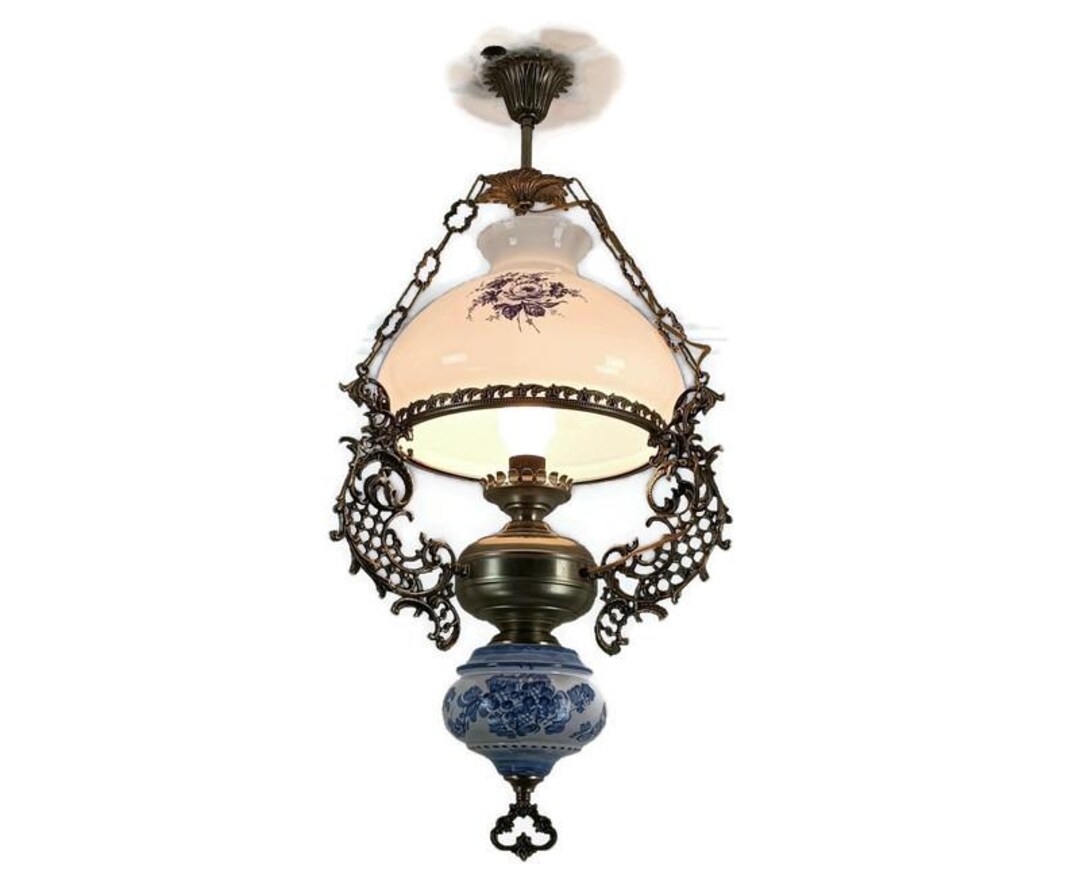 Gorgeous Delft Chandelier Blue White With Lampe Belge Antique French ...