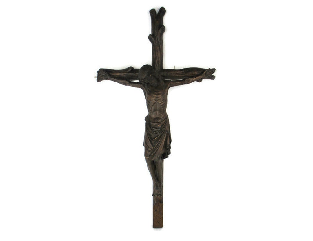 Exceptional Hand Carved Wood Hanging Crucifix Art Sculpture Wooden ...