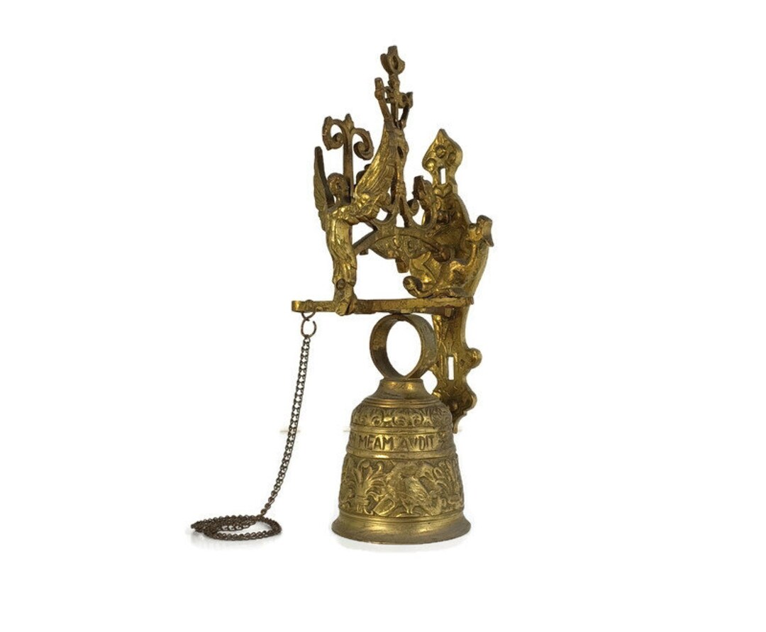 Large French Doorbell Knocker Brass Angel Chime Pull Cord Chain Front ...