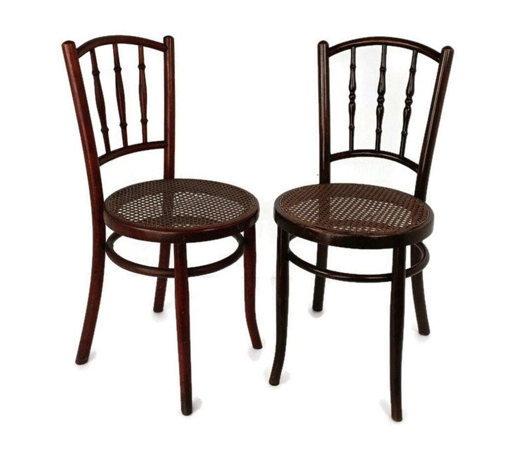 Pair Fischel Vienna & Niemes Boheme Thonet Style Chairs Bistro Ice Cream Parlor Cane Rush ...