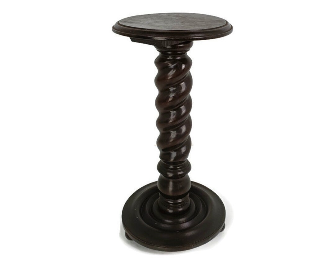 Hand Carved Wood Barley Twist Pedestal Display Side Table Plant Stand ...