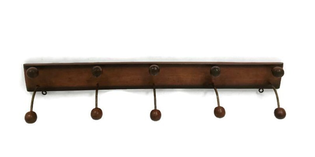 Modernist Wall Coat Hat Rack Wooden Ball Hooks Hallway Vintage Funky - Etsy